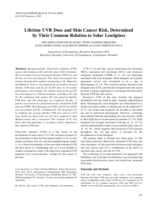 (PDF) Lifetime UVR Dose and Skin Cancer Risk, Determined by Their ...