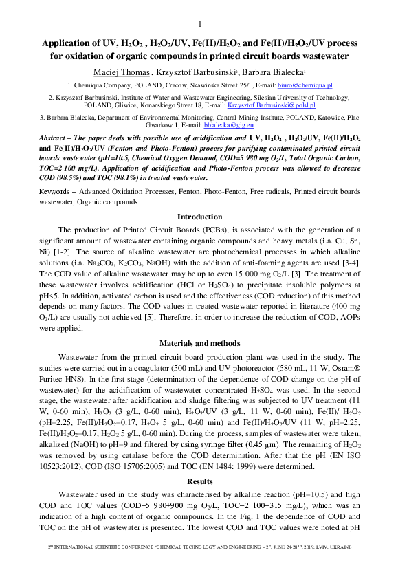 (PDF) Application of UV, H2O2 , H2O2/UV, Fe(II)/H2O2 and Fe(II)/H2O2/UV ...