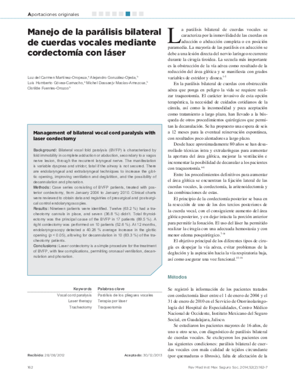 (PDF) [Management of bilateral vocal cord paralysis with laser cordectomy]