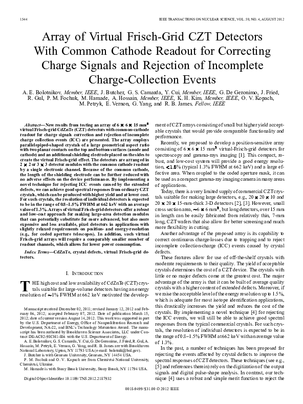 (PDF) Array of Virtual Frisch-Grid CZT Detectors With Common Cathode Readout for Correcting ...