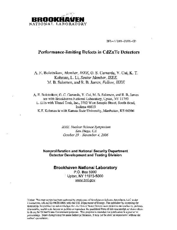 (PDF) Performance-Limiting Defects in CdZnTe Detectors