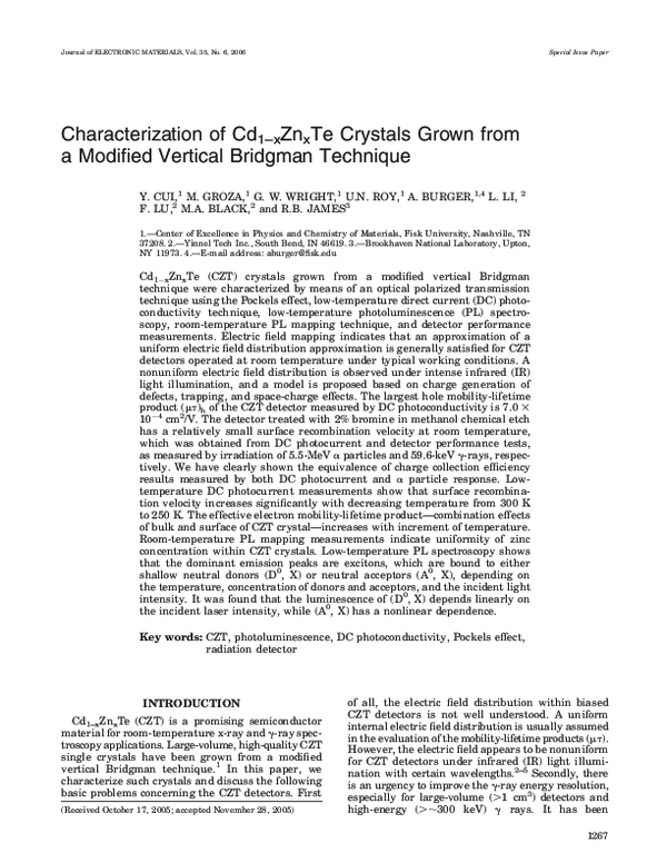 (PDF) Characterization of Cd1−xZnxTe crystals grown from a modified ...