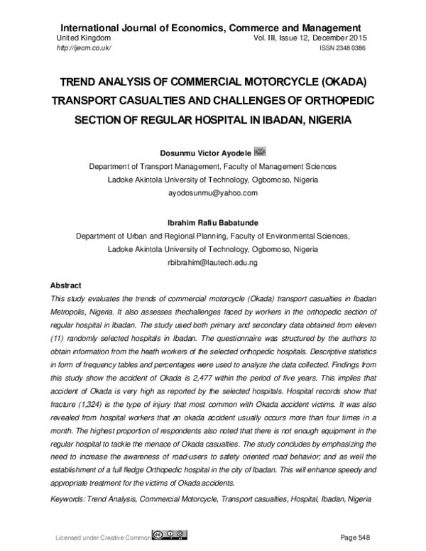 (PDF) Trend Analysis of Commercial Motorcycle (Okada) Transport ...