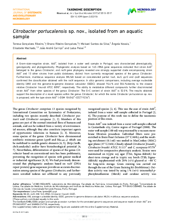 (PDF) Citrobacter portucalensis sp. nov., isolated from an aquatic sample