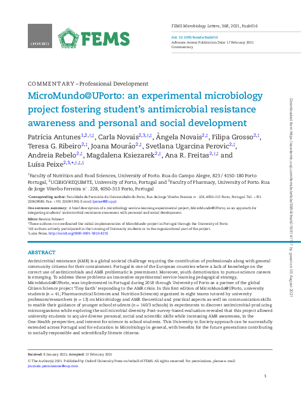 (PDF) MicroMundo@UPorto: an experimental microbiology project fostering student's antimicrobial ...