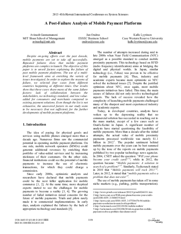 (PDF) A Post-failure Analysis of Mobile Payment Platforms