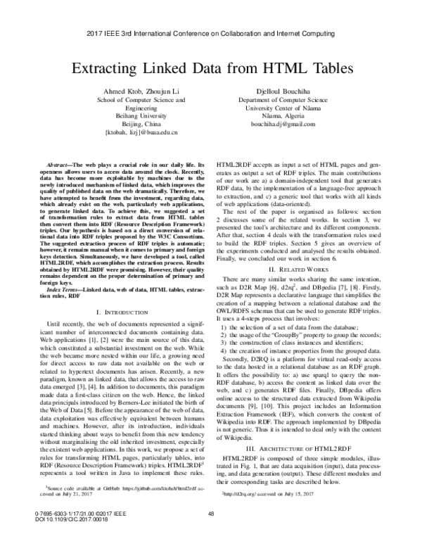 (PDF) Extracting Linked Data from HTML Tables
