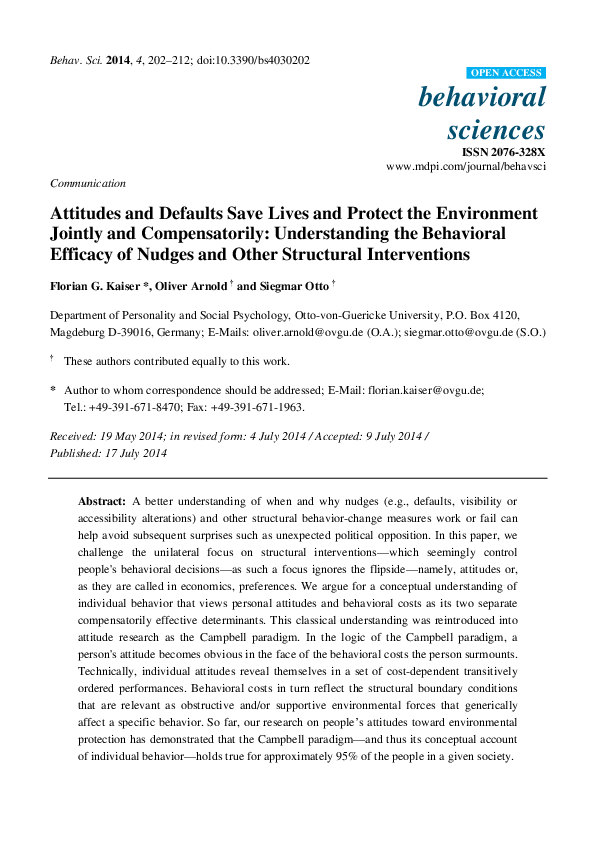 (PDF) Attitudes and defaults save lives and protect the environment ...