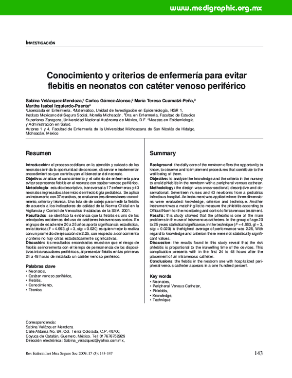 (PDF) Conocimiento y criterios de enfermería para evitar flebitis en ...