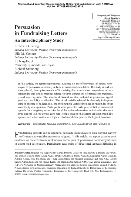 (PDF) Persuasion in fundraising letters: An interdisciplinary study