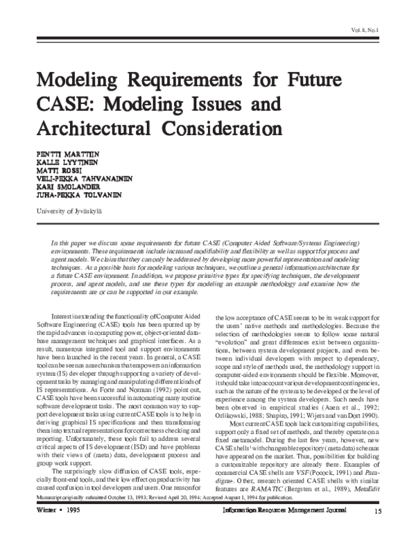 (PDF) Modeling Requirements for Future CASE