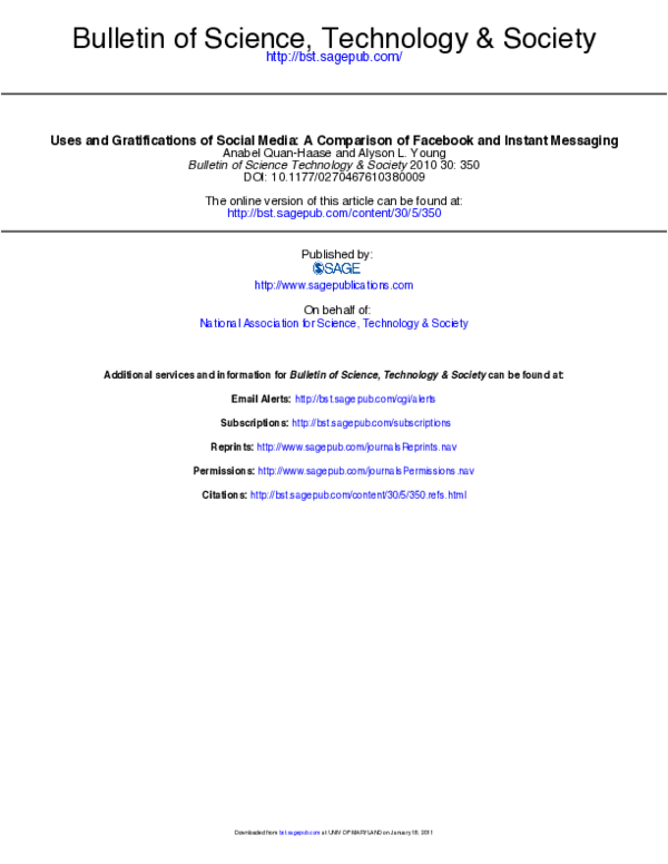 Pdf Uses And Gratifications Of Social Media A Comparison Of Facebook And Instant Messaging