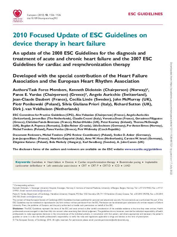 (PDF) 2010 Focused Update of ESC Guidelines on device therapy in heart ...