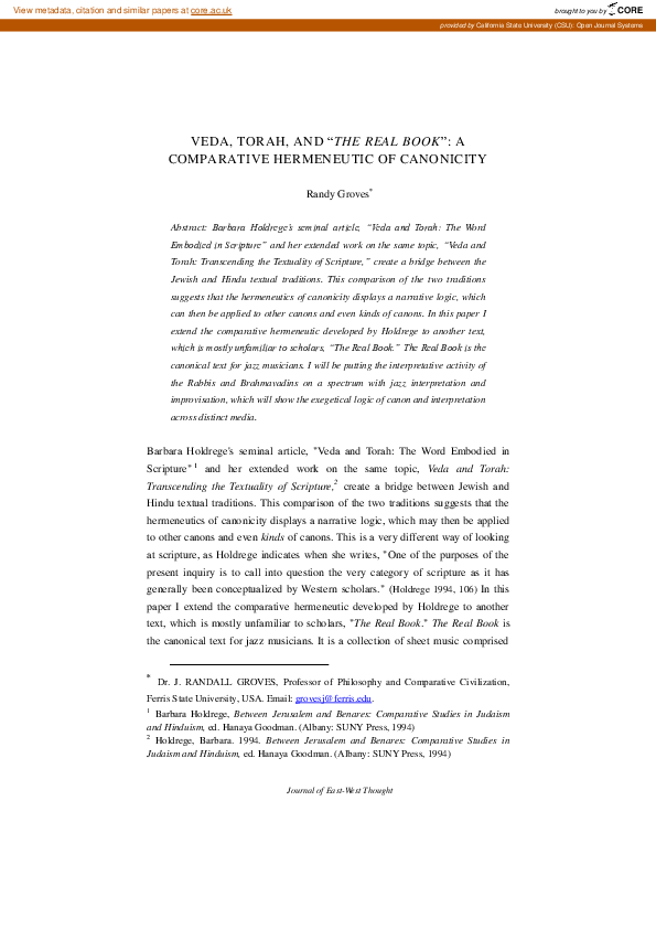 (PDF) Veda, Torah, and "The Real Book": A Comparative Hermeneutic of ...