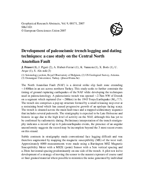(PDF) Development of paleoseismic trench logging and dating techniques ...