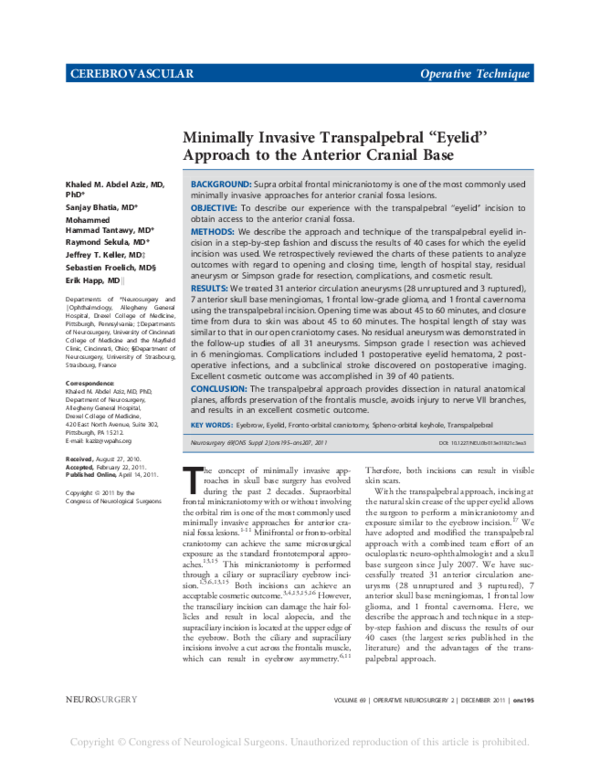 (PDF) Minimally Invasive Transpalpebral “Eyelid” Approach to the ...