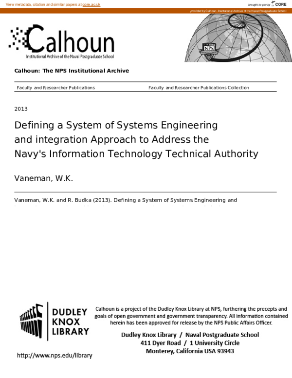(PDF) Defining a System of Systems Engineering and integration Approach ...