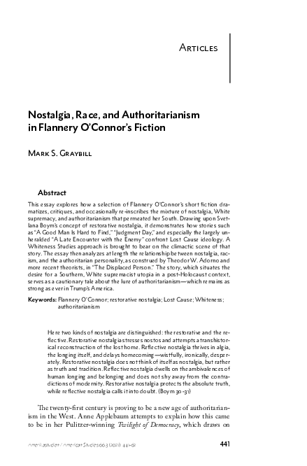 (PDF) Nostalgia, Race, and Authoritarianism in Flannery O'Connor's Fiction