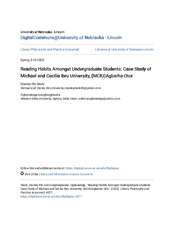 (PDF) Reading Habits Amongst Undergraduate Students: Case Study of ...