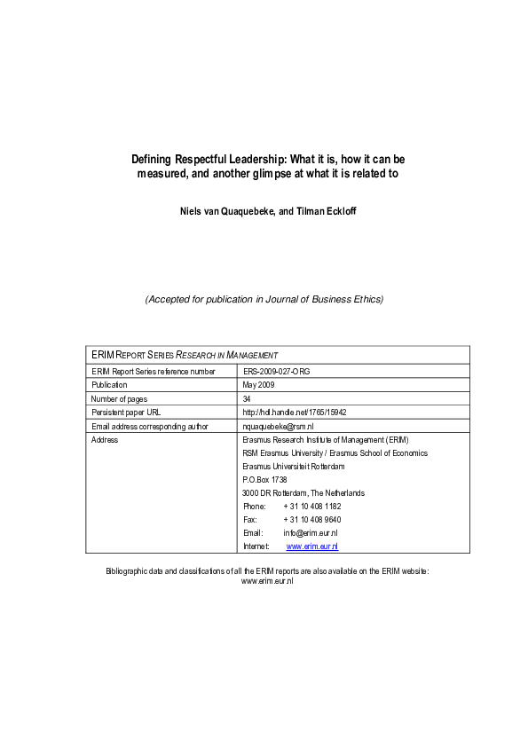 (PDF) Defining Respectful Leadership: What It Is, How It Can Be ...