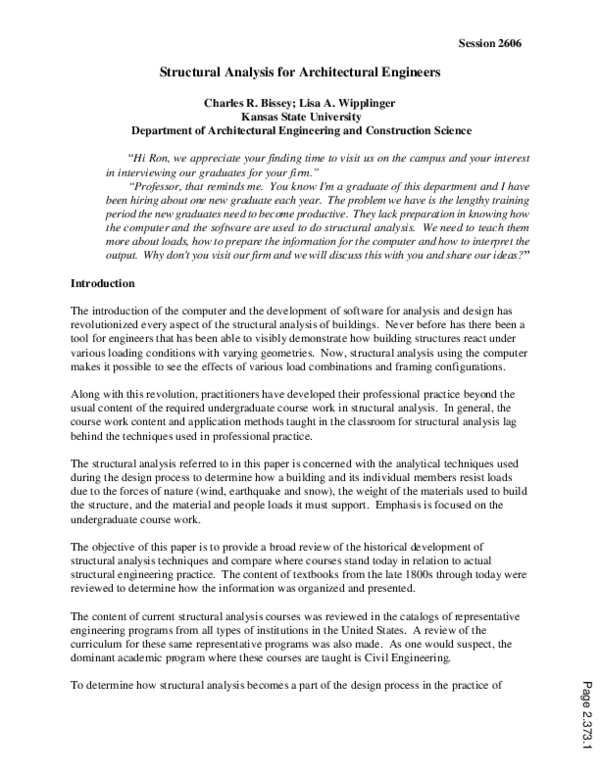 Pdf Structural Analysis For Architectural Engineers