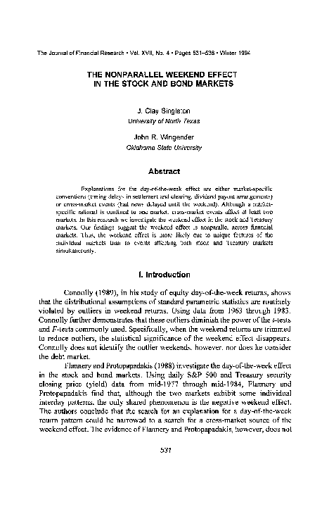 (PDF) The Nonparallel Weekend Effect in the Stock and Bond Markets