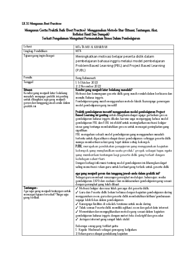 (PDF) Menyusun Cerita Praktik Baik (Best Practice) Menggunakan Metode ...