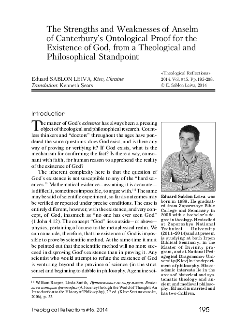 (PDF) The Strengths and Weaknesses of Anselm of Canterbury's ...