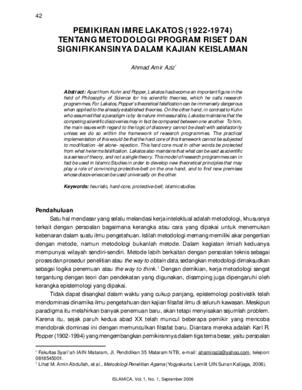 (PDF) Pemikiran Imre Lakatos (1922-1974) tentang Metodologi Program Riset dan Signifikansinya ...