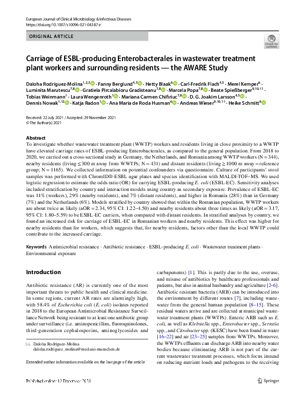 (PDF) Carriage of ESBL-producing Enterobacterales in wastewater ...