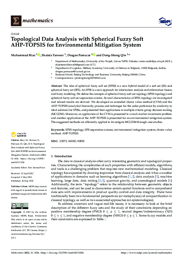 (PDF) Topological Data Analysis with Spherical Fuzzy Soft AHP-TOPSIS for Environmental ...