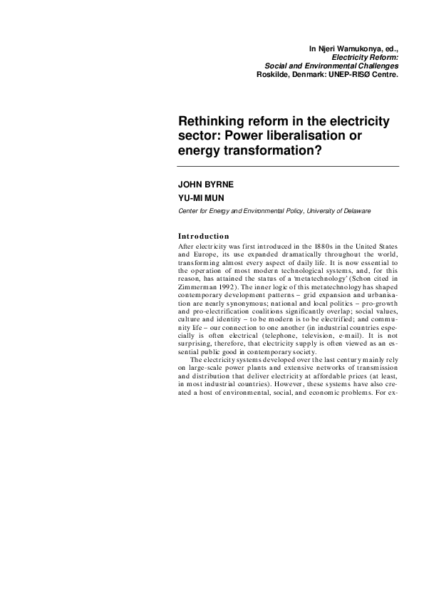 Rethinking reform in the electricity sector: Power liberalisation or ...