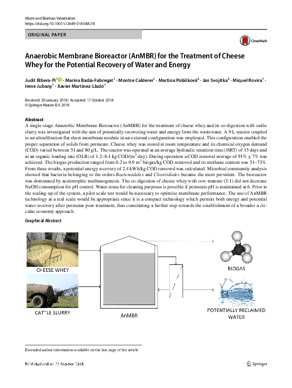 (PDF) Anaerobic Membrane Bioreactor (AnMBR) for the Treatment of Cheese ...