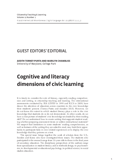 (PDF) Cognitive and literacy dimensions of civic learning