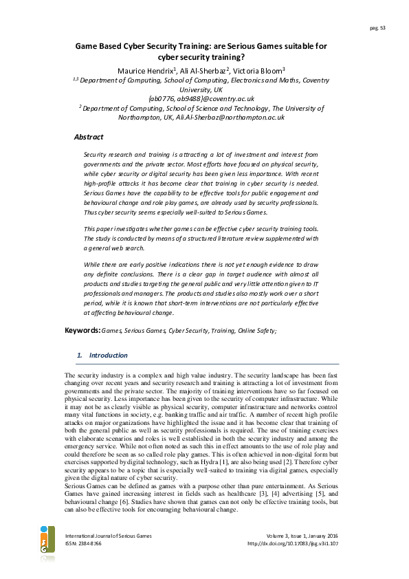 (PDF) Game Based Cyber Security Training: are Serious Games suitable ...