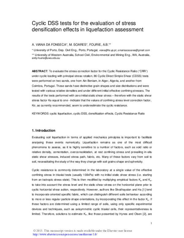 (PDF) Cyclic DSS tests for the evaluation of stress densification ...