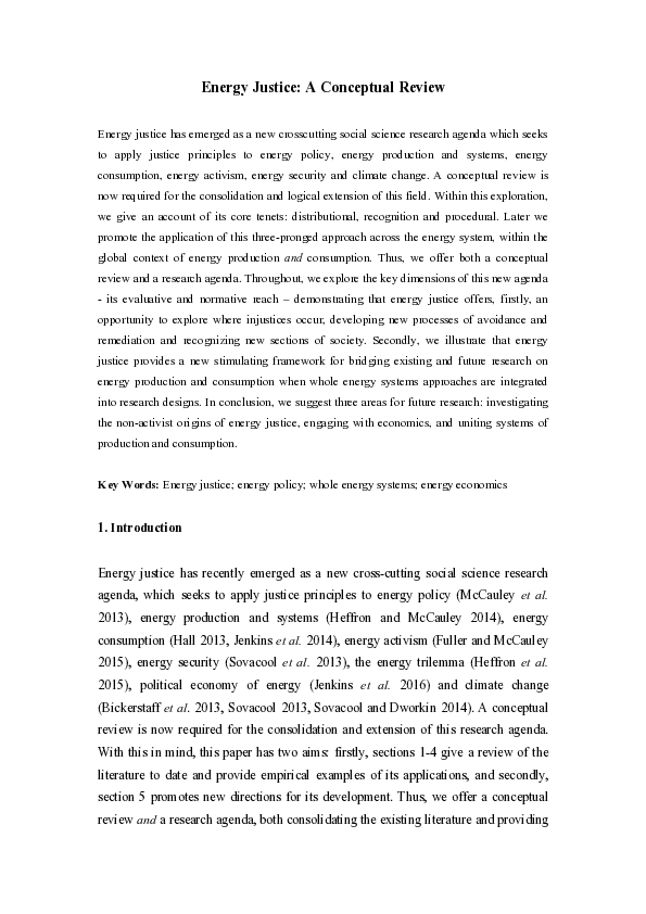 (PDF) Energy justice: A conceptual review