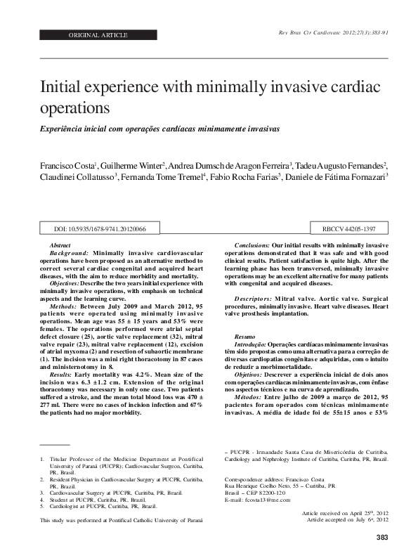 (PDF) Initial experience with minimally invasive cardiac operations