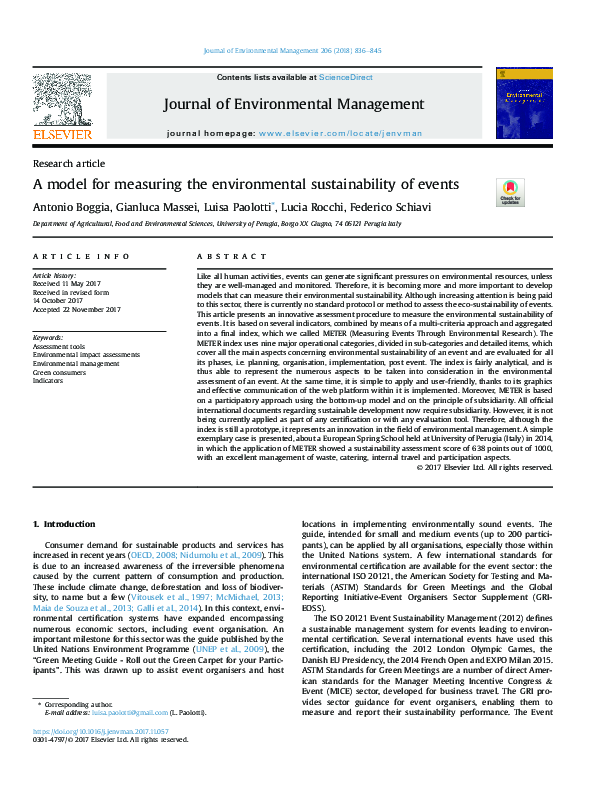 (PDF) A model for measuring the environmental sustainability of events