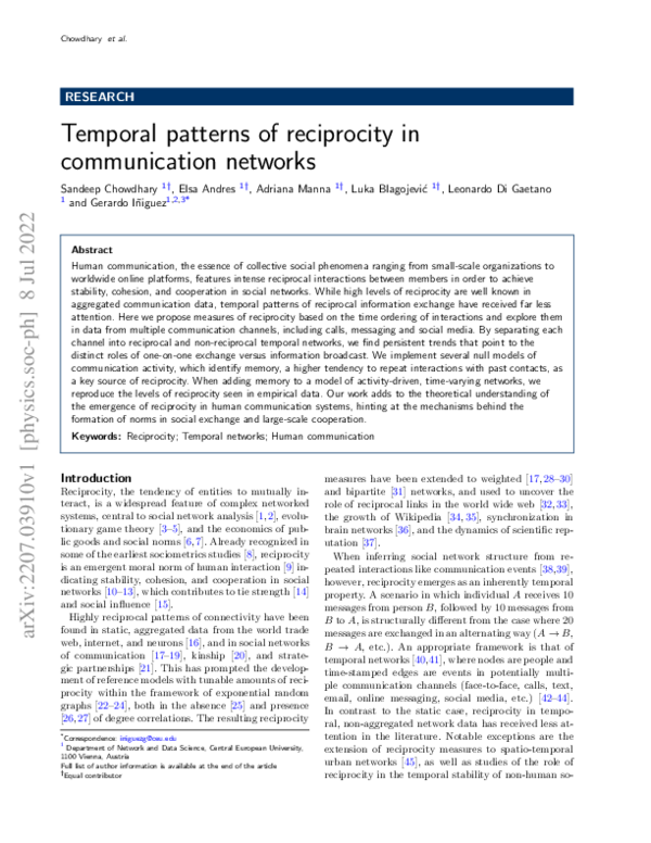 Pdf Temporal Patterns Of Reciprocity In Communication Networks