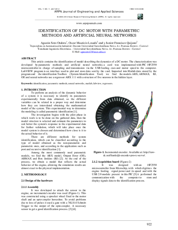 Pdf Identification Of Dc Motor With Parametric Methods And Artificial
