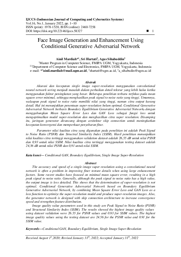 Pdf Face Image Generation And Enhancement Using Conditional Generative Adversarial Network