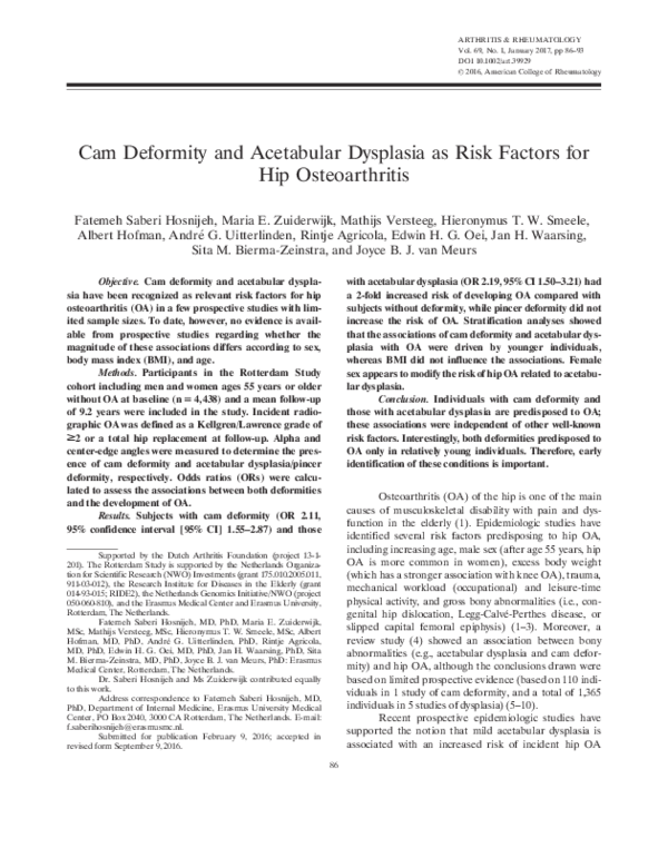 (PDF) Cam Deformity and Acetabular Dysplasia as Risk Factors for Hip ...