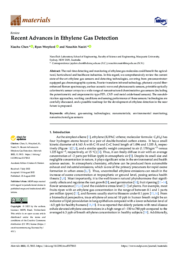 (PDF) Recent Advances in Ethylene Gas Detection