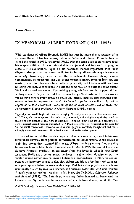 (PDF) In Memoriam: Albert Hourani (1915–1993)