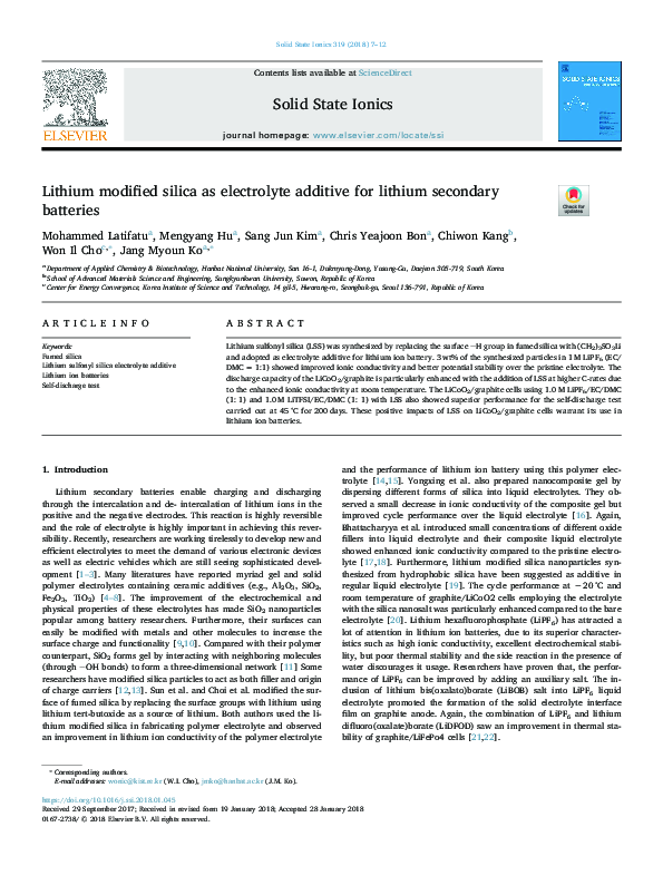 (PDF) Lithium modified silica as electrolyte additive for lithium ...