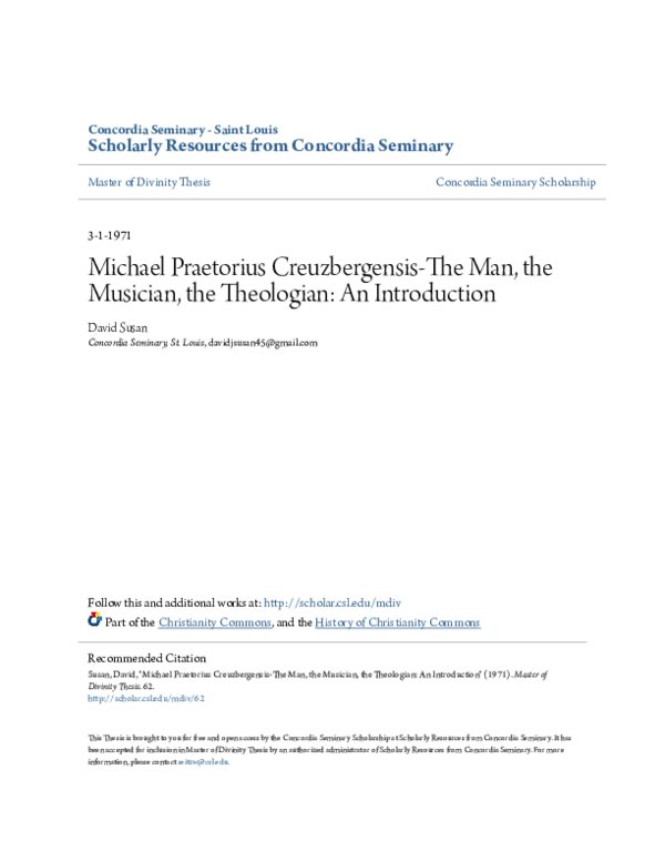 (PDF) Michael Praetorius Creuzbergensis-The Man, the Musician, the ...