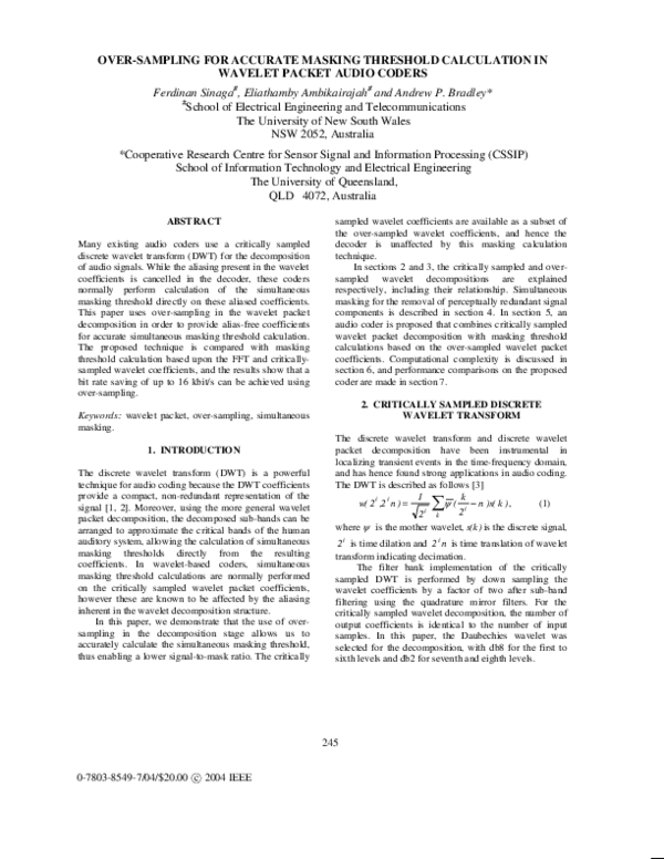 (PDF) Over-sampling for accurate masking thershold calculation wavelet packet audio coders