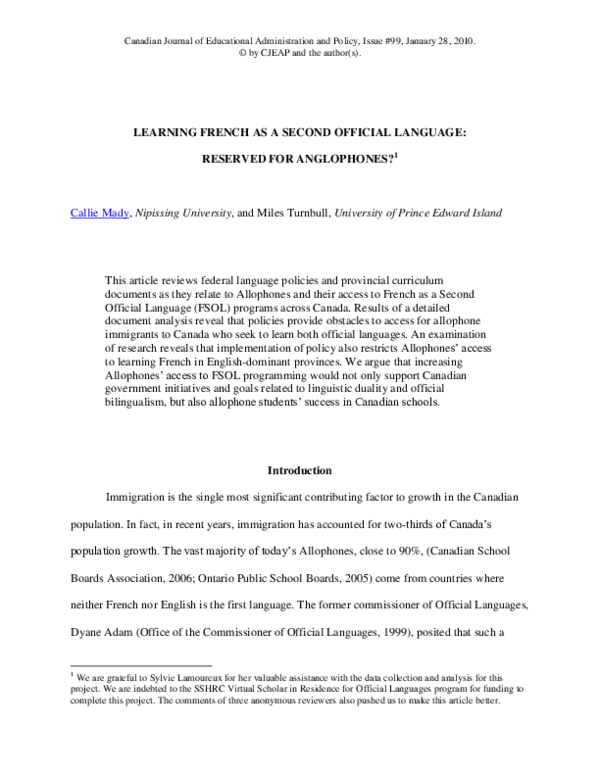 (PDF) Learning French as a second official language: Reserved for ...