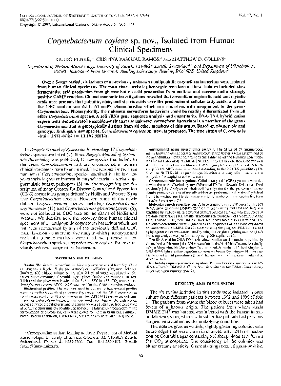 (PDF) Corynebacterium coyleae sp. nov., Isolated from Human Clinical ...